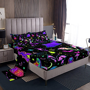 Feelyou Kids Bat Sheet Set Twin Size Happy Halloween Bed Sheets Set for Boys Teens Decor Horror Theme Sheets with Deep Pocket Fitted Sheet Witchcraft Bedroom Colorful 3Pcs