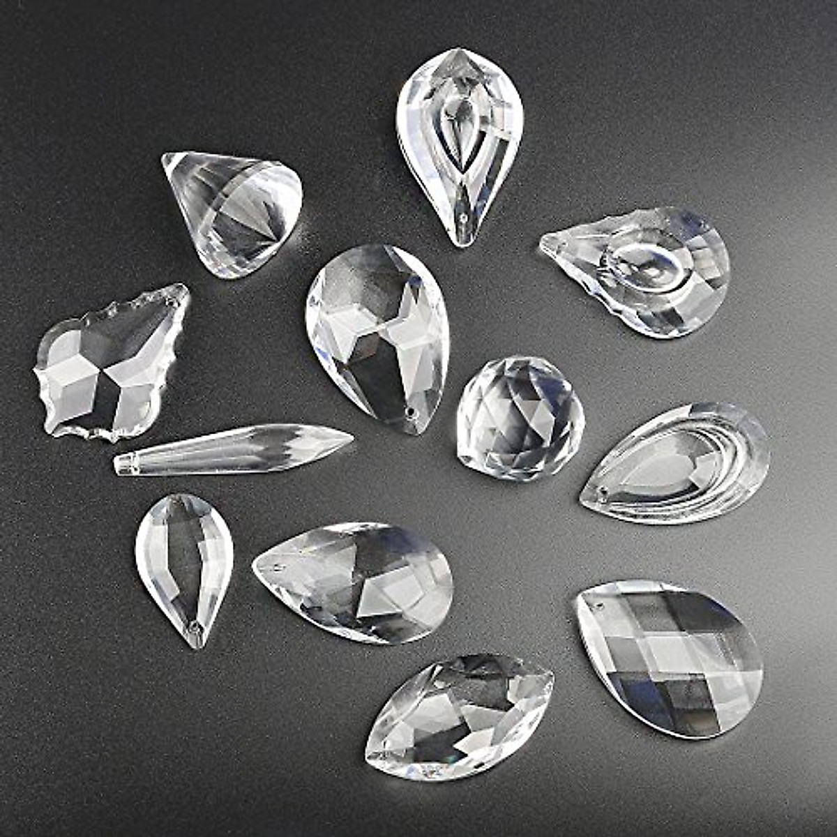H&D Pack of 12 Clear Crystal Chandelier Lamp Lighting Drops Pendants Balls Prisms Hanging Glass Prisms Parts Suncatcher Home/House Decor