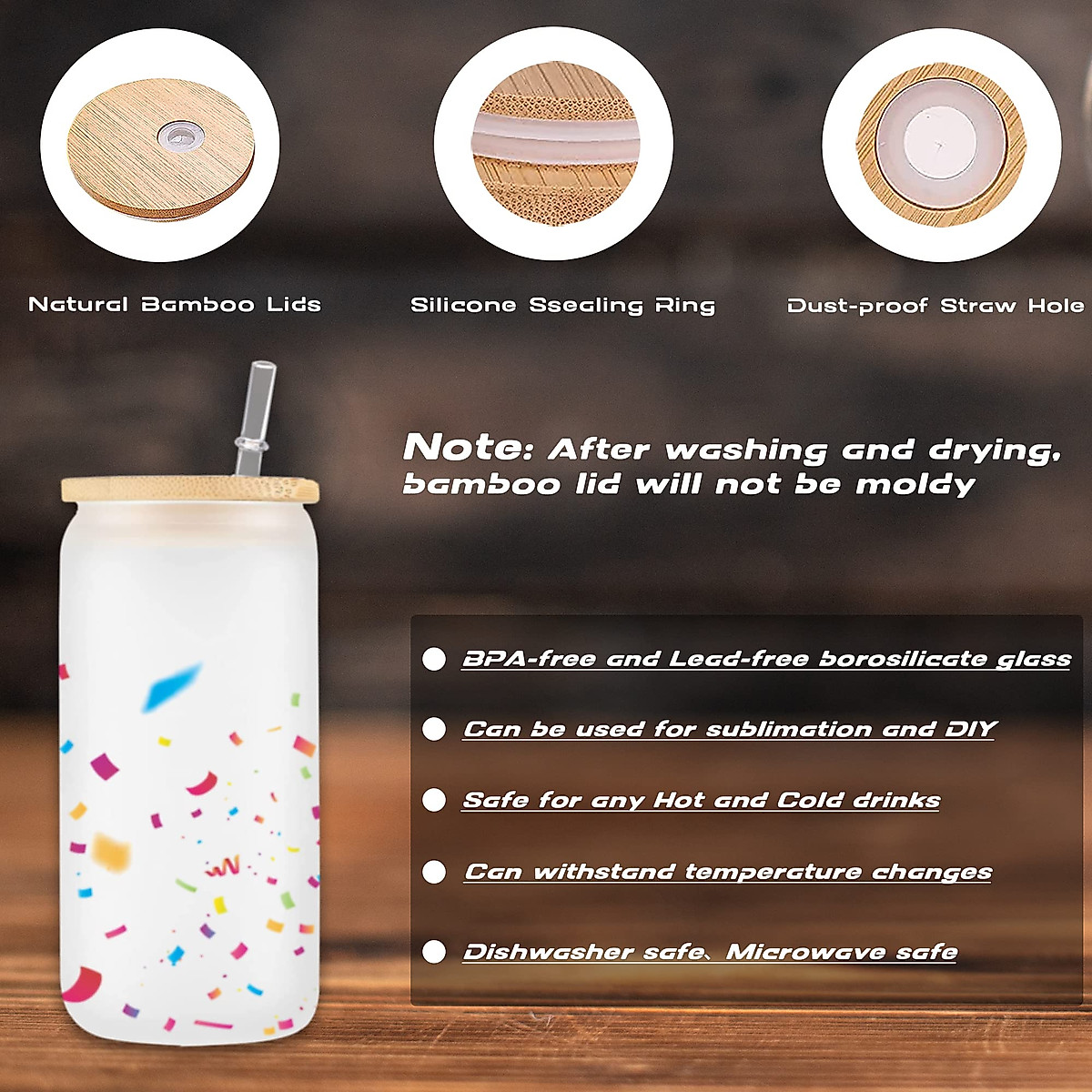 VACVOU 25 Pack 16oz Frosted Sublimation Beer Can Glass with Bamboo Lids and Straw,Glass Cups, Beer Glasses, Iced Coffee Glasses Reusable Drinking Glasses,DIY Gift(Frosted)