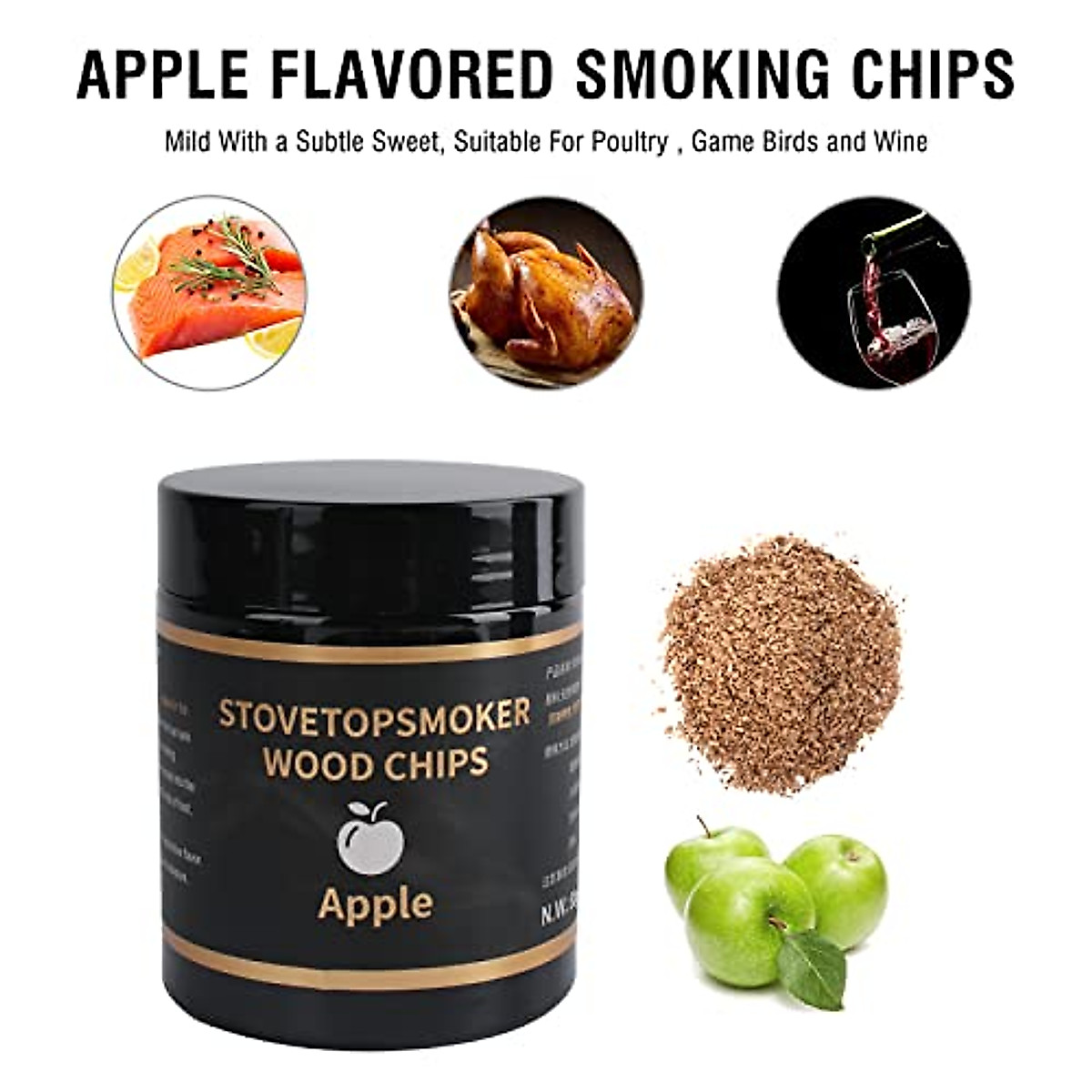 BORUIT Wood Chips for Smoker,4 Flavors Natural Apple Pecan Cherry Oak Cocktail Smoking Wood Chips for BBQ Smoking Beef Pork Chicken Fish and Whisky