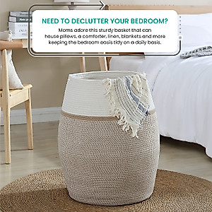 Organizix XXXL Extra Large Woven Cotton Rope Tall 25" Height Laundry Hamper Basket with Handles, Storage Basket for Toys, Blanket, and Towels - 20 x 25, White/Brown