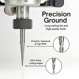 ROUTYBITS - 3 Pcs Tapered Ball Nose Router Bit Set - 1/32”, 1/16”, 1/8” Tip Diameter, 1/4 Inch Dia Shank, Solid Carbide, Spiral End Mills for 3D CNC Carving of Wood, Plastic, Soft Metal