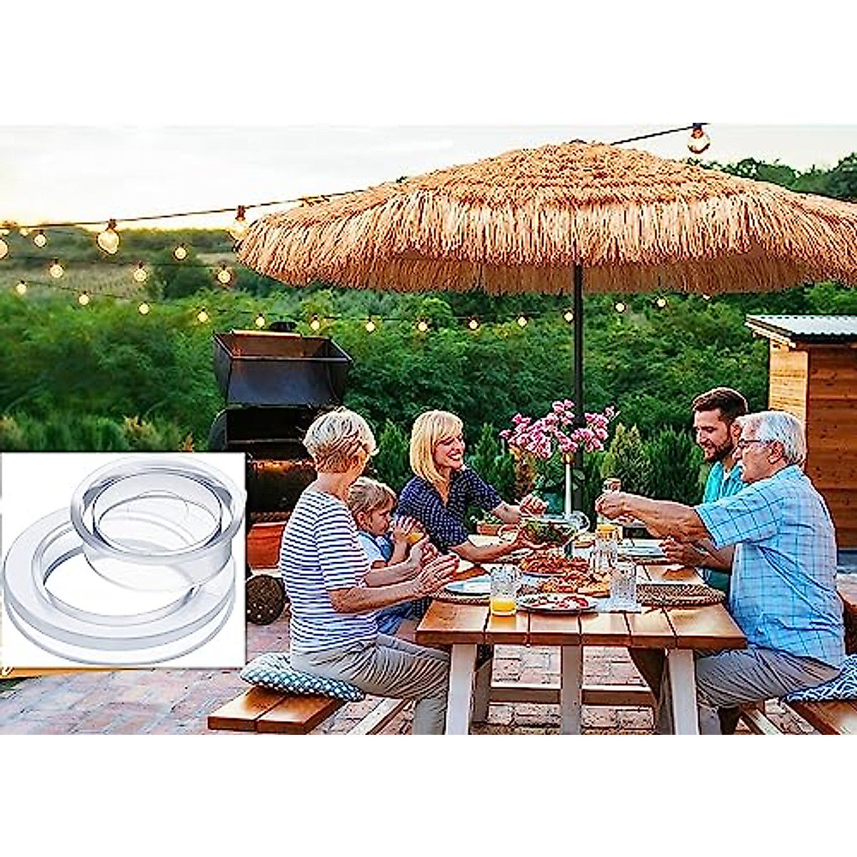 Kecoya 2 Inch Patio Table Umbrella Hole Ring Plug, Outdoor Patio Table Umbrella Hole Ring and Cap Set, Silicone Umbrella Table Hole Insert Cover and Cap Replacement Accessories for Patio Garden Glass Acrylic Yard Table Ring(2 sets transparent)