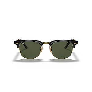 Ray-Ban RB2176 Clubmaster Folding Square Sunglasses, Black/G-15 Green, 51 mm