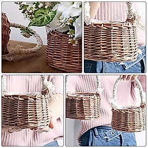 Cabilock Flower Girl Baskets Wicker Woven Basket Willow Basket Picnic Basket Woven Eggs Candy Basket Flower Basket Cookie Gift Box Bags Rattan Woven Storage Bin for Easter Birthday