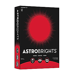 Astrobrights Color Paper, 8.5” x 11”, 24 lb/89 gsm, Re-Entry Red, 500 Sheets (21558)