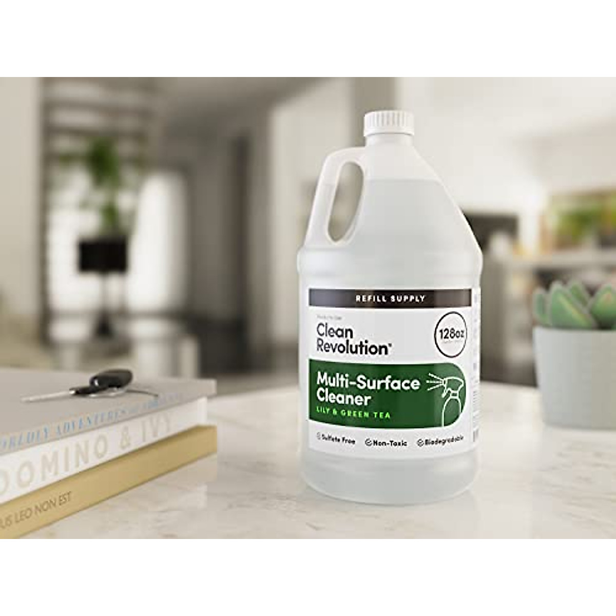 Clean Revolution Multi Surface Cleaner Refill Supply, Non-Toxic, Eco-Friendly & Plant-Based, Ready to Use, Lily & Green Tea, 128 Fl Oz (1 Gallon)