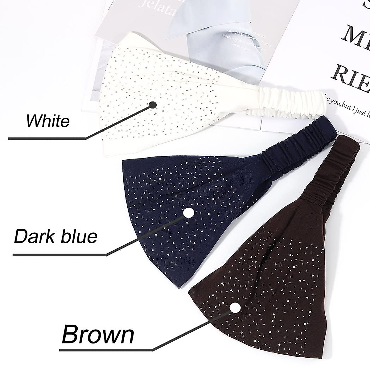 CAKURE Crystal Wide Headbands Rhinestone Head Bands Black Turban Headband Elastic African Head Wraps Sport Hair Bands for Women and Girls Pack of 3