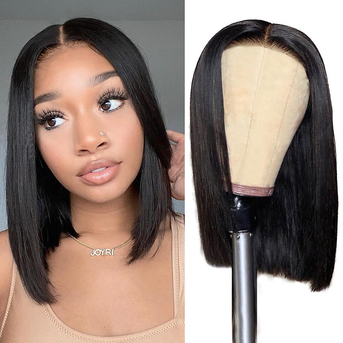 Foreverlove 12 Inch Bob Wig Human Hair Ready to Wear Glueless 4x4 Lace Closure Wigs Human Hair Pre Cut 180% Density Unprocessed Brazilian Virgin Human Hair