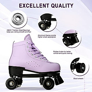 Roller Skates for Women Men PU Leather Classic Roller Skates Adjustable Four-Wheel High-Top Shoes for Beginner, Professional for Indoor Outdoor Girls Unisex