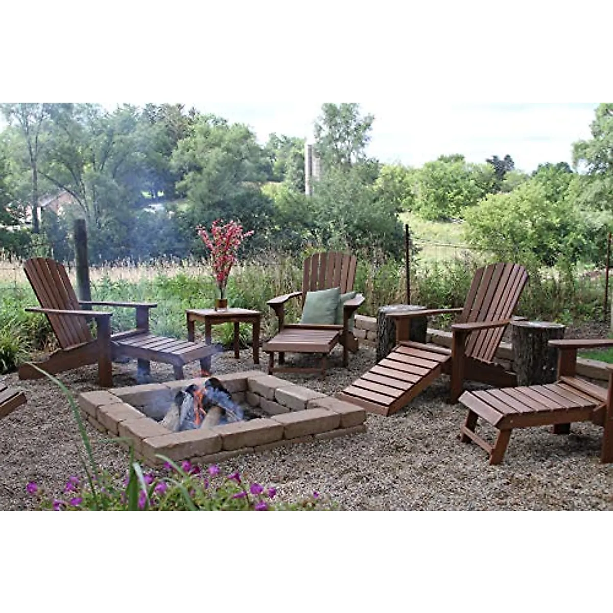Outdoor Interiors CD3111 Eucalyptus Adirondack Chair and Built In Ottoman