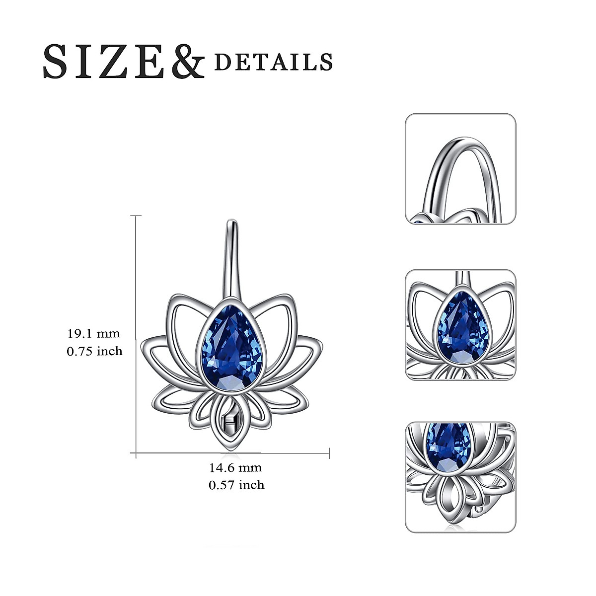 WINNICACA Lotus Leverback Earrings for Women Sterling Silver Flower Lotus Dangle Drop Earrings with Created Sapphire Lotus Jewelry Lotus Gifts for Teens Birthday Anniversary