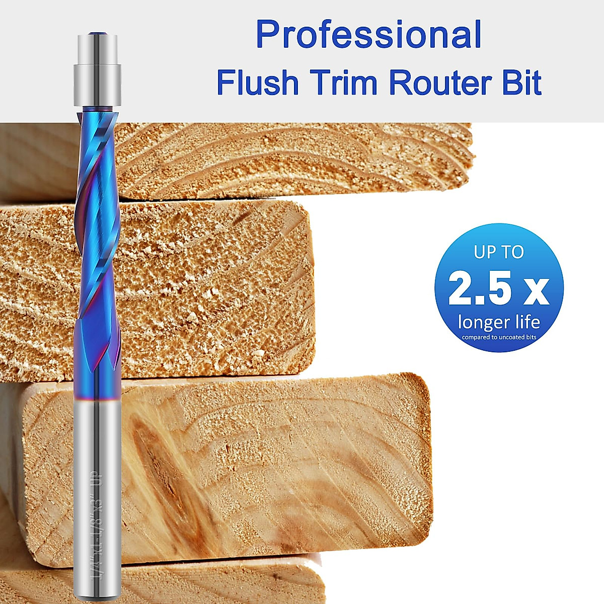Flush Trim Bits 1/4 inch Shank Up Cut Solide Carbide CNC Router Bits with Nano Blue Coating by Jiiolioa