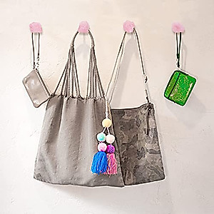 Cozy Tower 4 Pcs Rose Quartz Wall Hooks Decorative, Hat Bag Hooks for Wall Gold Brass Hooks for Hanging Purse Crystal Curtain Tieback Hooks for Wall, Pink