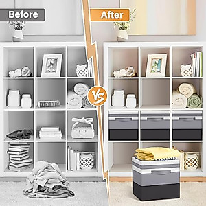 StoreHappily Storage Bins, 11 Inch Foldable Fabric Boxes with Handles and Cardboard for Closet, Utility Room, Bedroom Living Room, Pack of 3