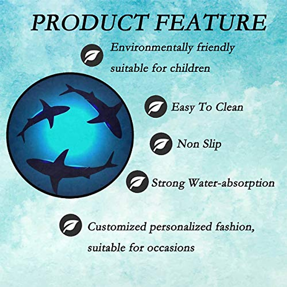 Vdsrup Cute Animal Sharks Doormat Shark Blue Ocean Round Floor Mat Non Slip Absorbent Carpet Yoga Rug for Entryway Bedroom Living Room Sofa Home Decor