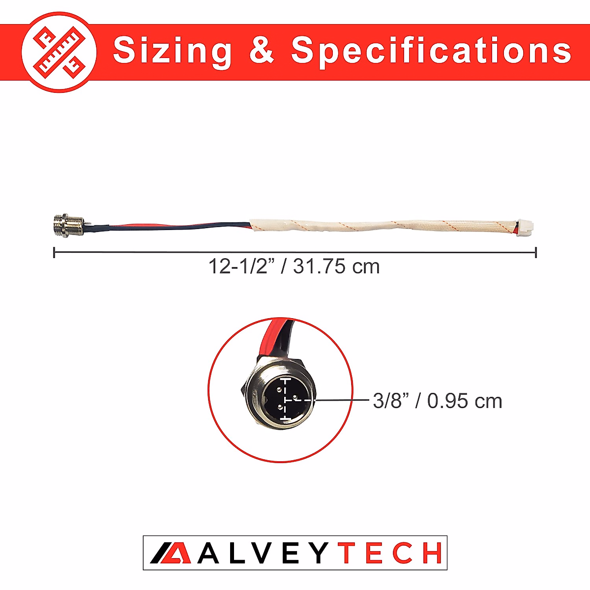 AlveyTech Mini 3-Prong 4-Wire Charger Port - Replacement Switch Harness for Gyroor Warrior G2, Swagtron Swagboard T1 Pro, T3, T5, T6 Outlaw, Original Swagway, Hoverboard, Scooter