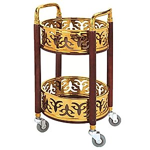 BBIJK Stainless Steel Drink cart Double-Layer Mobile Snack Trolley Load 50 kg Hotel Service cart, Gold