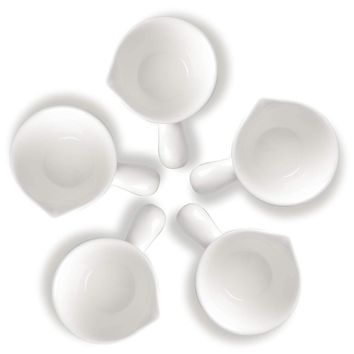 Small White Serving Bowls for Dips Set of 5 Sauce Bowls 2 OZ with Handle Ceramic Creamer Jug Mini - White