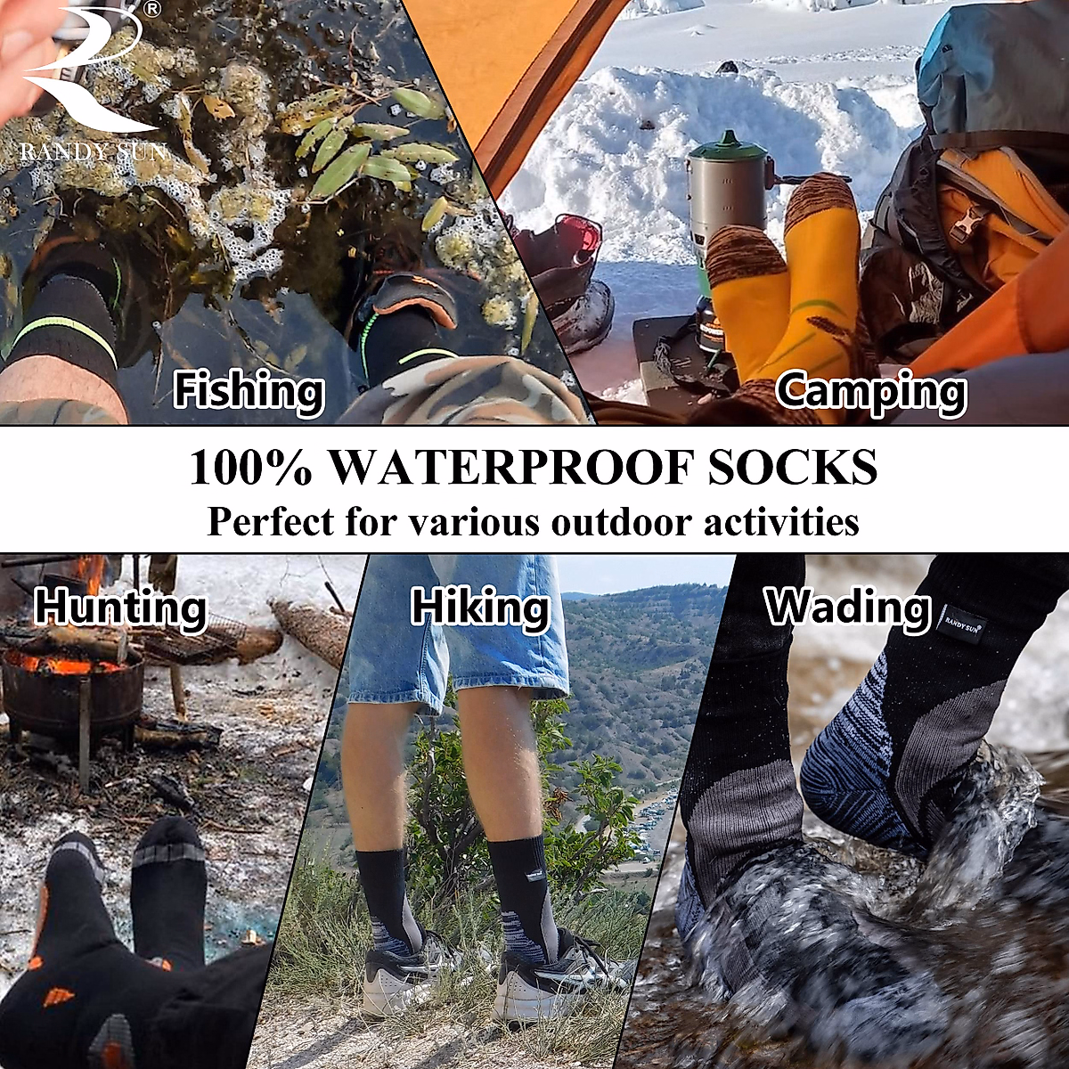 RANDY SUN Waterproof Running Socks, Men's Women's Athletic Cycling Biking Hiking Wading Trekking Gift Socks(1 Pair Ankle Black S)