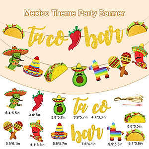 Rismise Fiesta Taco Bar Banner Garland 2 set Mexican Fiesta Party Banner with Cactus Donkey Maraca Sombrero Taco Pepper for Mexican Cinco de Mayo Fiesta Theme Party Decorations