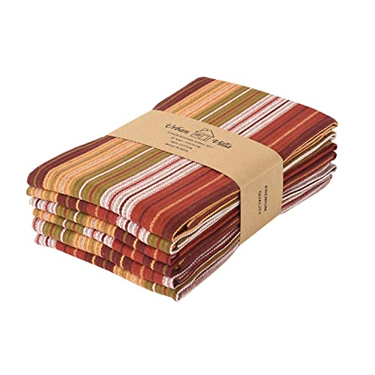 Urban Villa Fall Stripes Kitchen Towels Set of 6 20x30 Inches Over Sized Premium Quality100% Cotton Thanks Giving Day Dish Towels Mitered Corners with Hanging Loop Harvest Stripes Dish Cloths