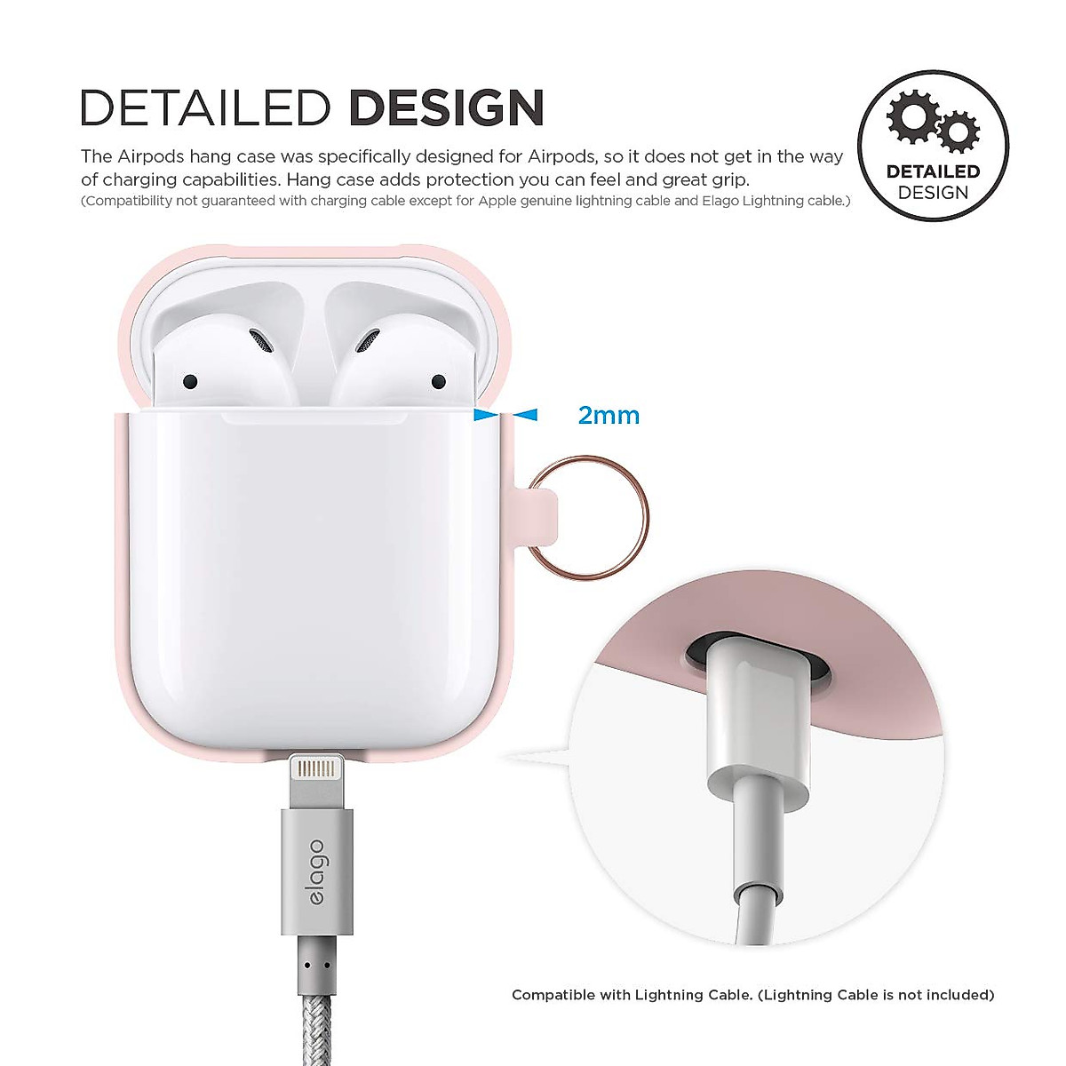 elago Silicone Case with Keychain Compatible with Apple AirPods Case 1 & 2, Front LED Visible, Supports Wireless Charging, Protective Silicone [Lovely Pink]
