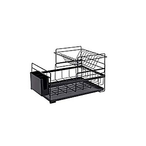 STRAW Drain Rack - Drainer, Dish Drainers Draining Kitchen Organizer Shelf Sink Drainer with Tray Drain Rack Cutlery Holder Glass Holder (Color : Black)