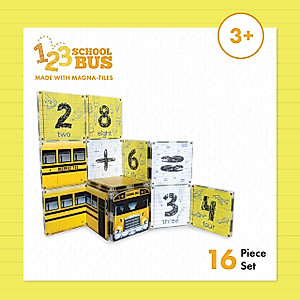 CreateOn Magna-Tiles Structure-Building Set for Kids, 123 School Bus Magnet Tiles, Magnetic Kids’ Building Toys, STEM Toys for Boys and Girls Ages 3+, 16 Pieces