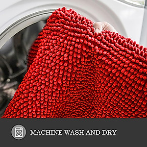 Yeaban Red Bathroom Rugs – Thick Chenille Bath Mats | Absorbent and Washable Bath Rug Non-Slip, Plush and Soft Rugs for Bathroom, Kitchen, Shower, Sink - 17" x 24"