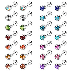 LOYALLOOK 14Pairs Stainless Steel CZ Stud Earrings for Women Men Multicolor Cubic Zirconia Flatback Earrings Pave Crystal Disco Ball Earrings with Flatback Cartilage Helix Earrings Set 20G Style A