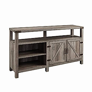 Walker Edison Georgetown Modern Farmhouse Double Barn Door Highboy Storage TV Stand for TVs up to 65 Inches, 58 Inch, Grey Wash