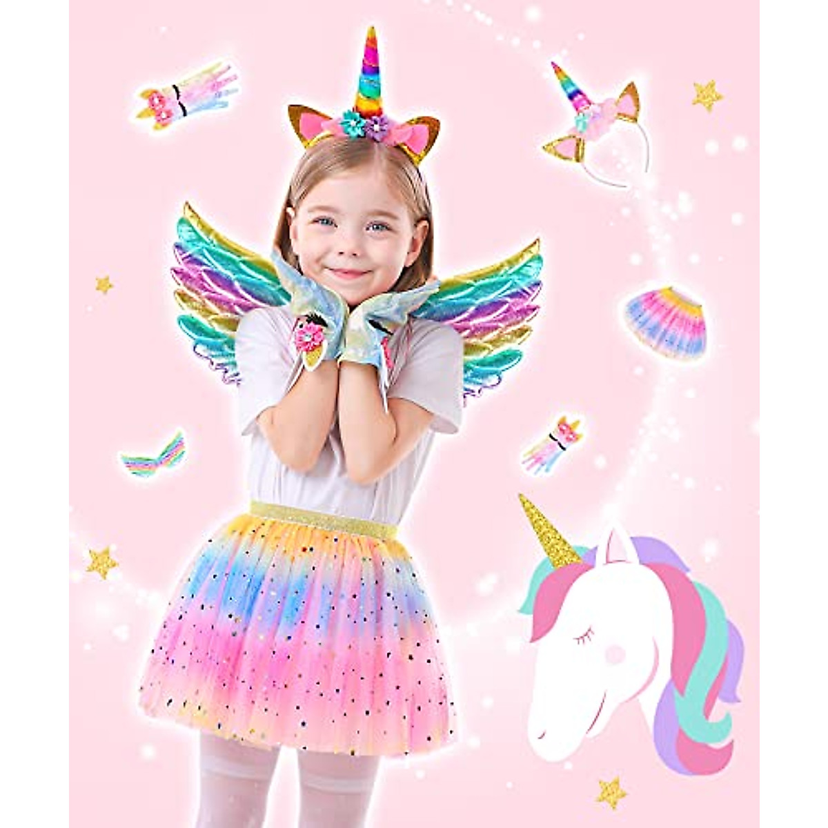 STOPKLAS Little Girls Dress Up Costume Set, Fairy and Mermaid Princess Dress up Trunk with Accessories 19pcs Girls Pretend Play Costume for Girls 3-6