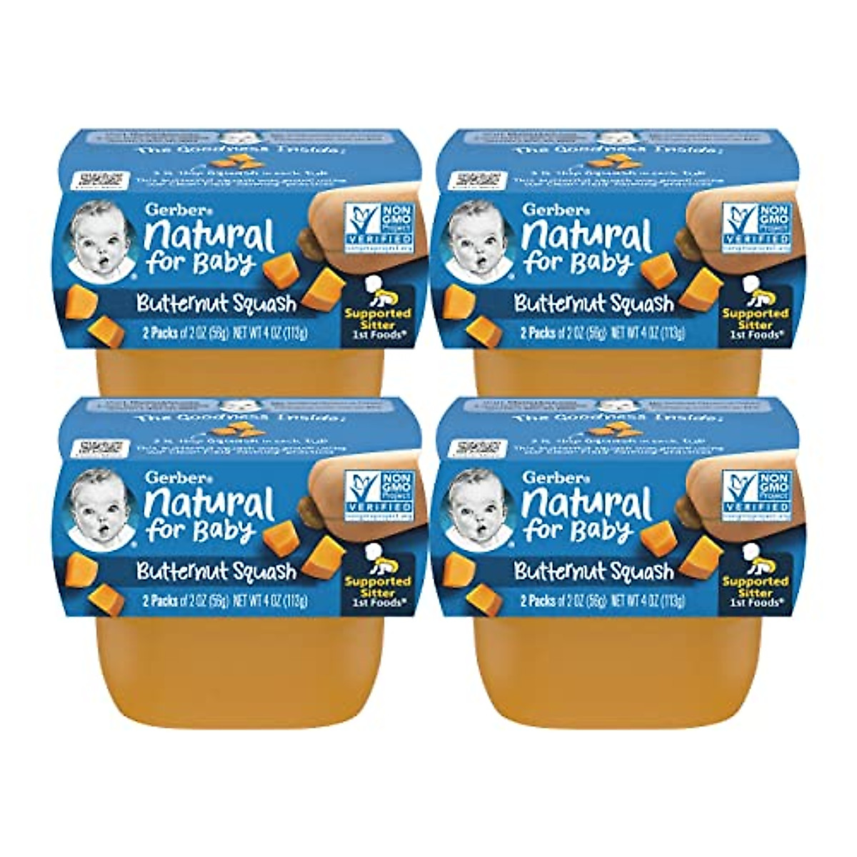 Gerber Natural for Baby 1st Foods Baby Food Tubs, Butternut Squash, Non-GMO Pureed Baby Food, Made with Natural Vegetables, 2 - 2 OZ Tubs/Pack (Pack of 4)
