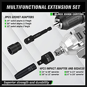 SWANLAKE 7PCS Impact Power Drill Socket-Adapter Set, Hex-Shank Socket to Drill 1/4" 3/8" 1/2" Impact Driver Adapter