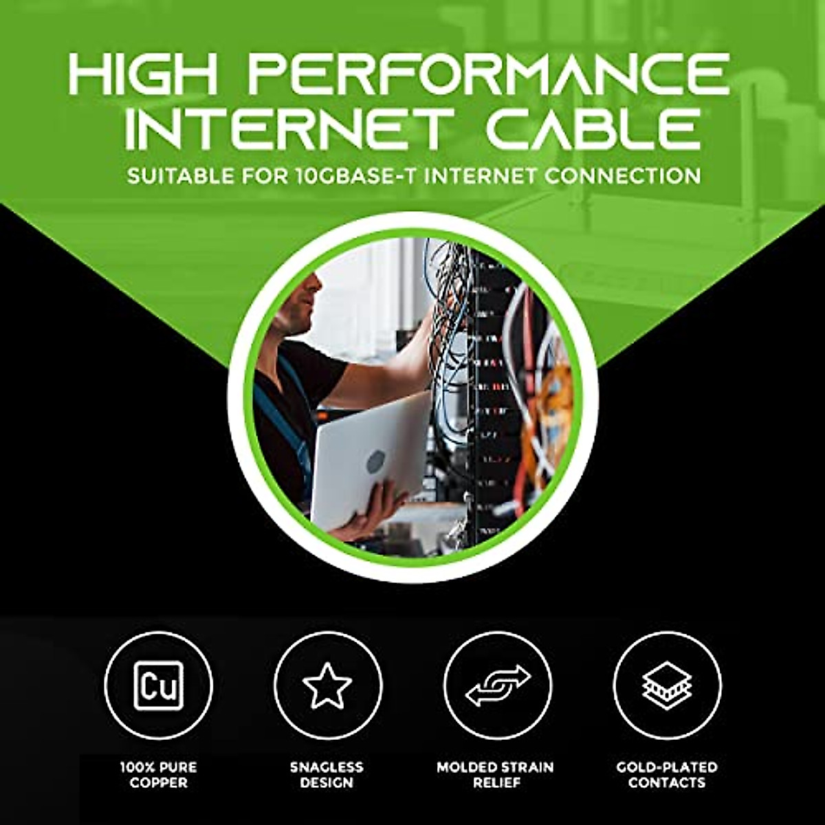 GearIT Cat6 Cable 0.5 ft 6 in - Cat 6 Ethernet Cable, Cat6 Patch Cable,Network Cable, Internet Cable - Black 0.5 Feet
