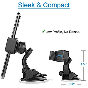 APPS2Car Suction Cup Phone Holder for Car with Adjustable Arm, Low Profile Dashboard Phone Mount Compact Windshield Window Dash Mobile Stand Compatible w/All iPhone and Android Cell Phones