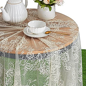 Fanqisi Ivory Lace Tablecloth 60x120 Inches Classic Wedding Lace Tablecloths Overlay Party Table Cover for Bridal Shower Reception Table Decoration