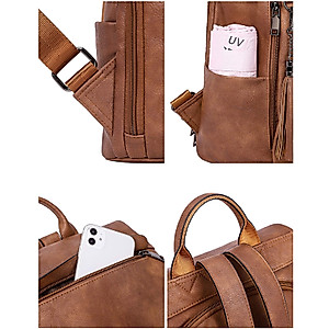 Telena Backpack Purse for Women, PU Leather Anti Theft Travel Backpack Purse Shoulder Bags with Tassel Brown