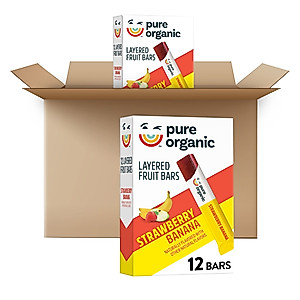 Pure Organic Layered Fruit Bars, Strawberry Banana, Gluten Free, Vegan Fruit Snacks (2 Boxes, 24 Bars)