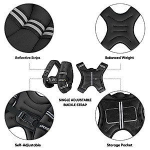 APEXUP Weighted Vest with 5lbs/10lbs/15lbs/20lbs/25lbs/30lbs Weights and Reflective Stripe, Weight Vest Men Women for Workout, Strength Training, Running (Black, 10lbs)
