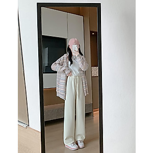 Kiench Teens Girls' Straight Leg Sweatpants Fleece Lined Baggy Joggers High Waisted Drawstring US Size 14-16/11-12 Years, Beige