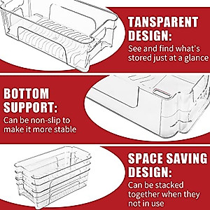 PRAKI Refrigerator Organizer Bins - 8pcs Plastic Pantry Kitchen Organization and Storage Bins for Fridge, Freezer, Kitchen Cabinets, and Countertops - BPA Free Fridge Organizer