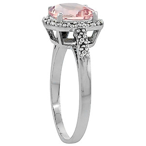 Silver City Jewelry 14K White Gold Natural Morganite Ring Cushion-Cut 8x8mm Diamond Accent, Size 10