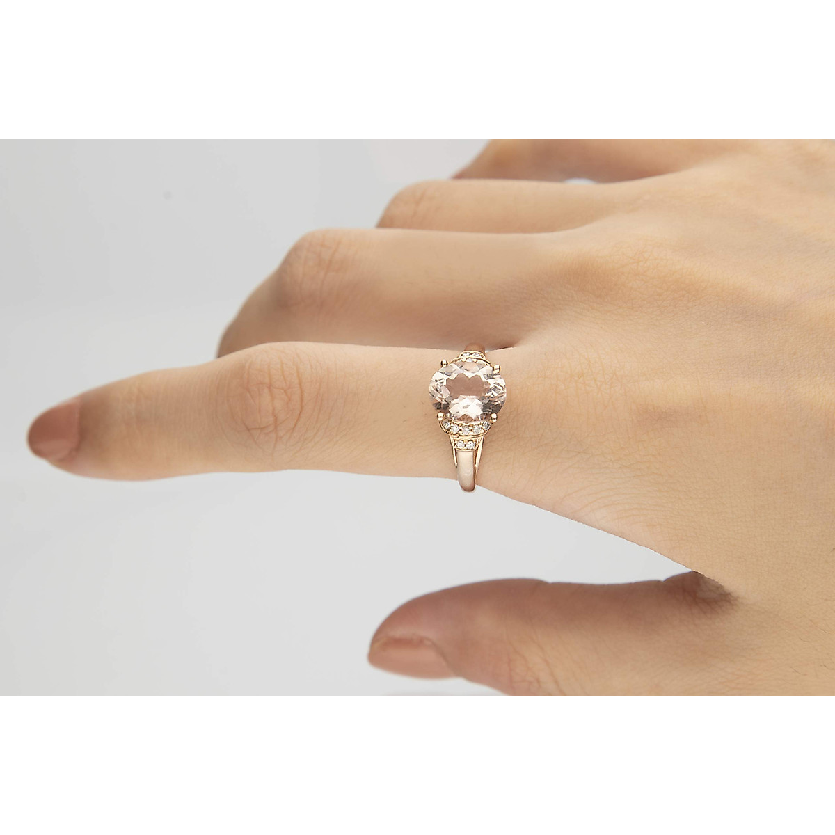 Gin & Grace 10K Rose Gold Real Diamond Ring (I1) with Genuine Morganite Daily Work Wear Jewelry for Women Gifts for Her