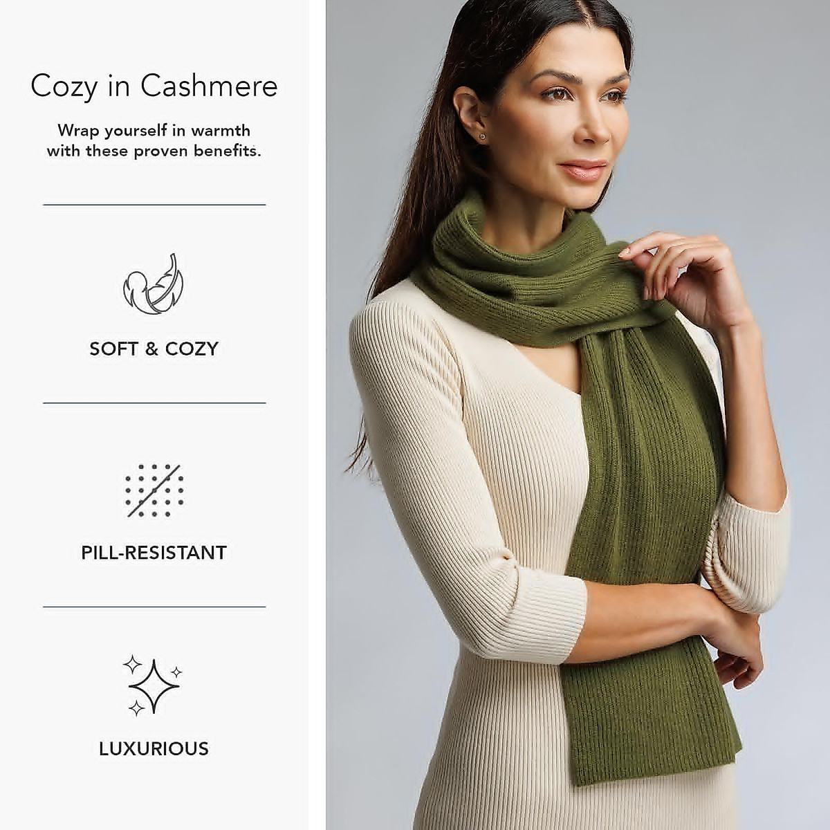 Fishers Finery Women's 100% Cashmere Ribbed Knit Scarf | Gift Box (Cream)