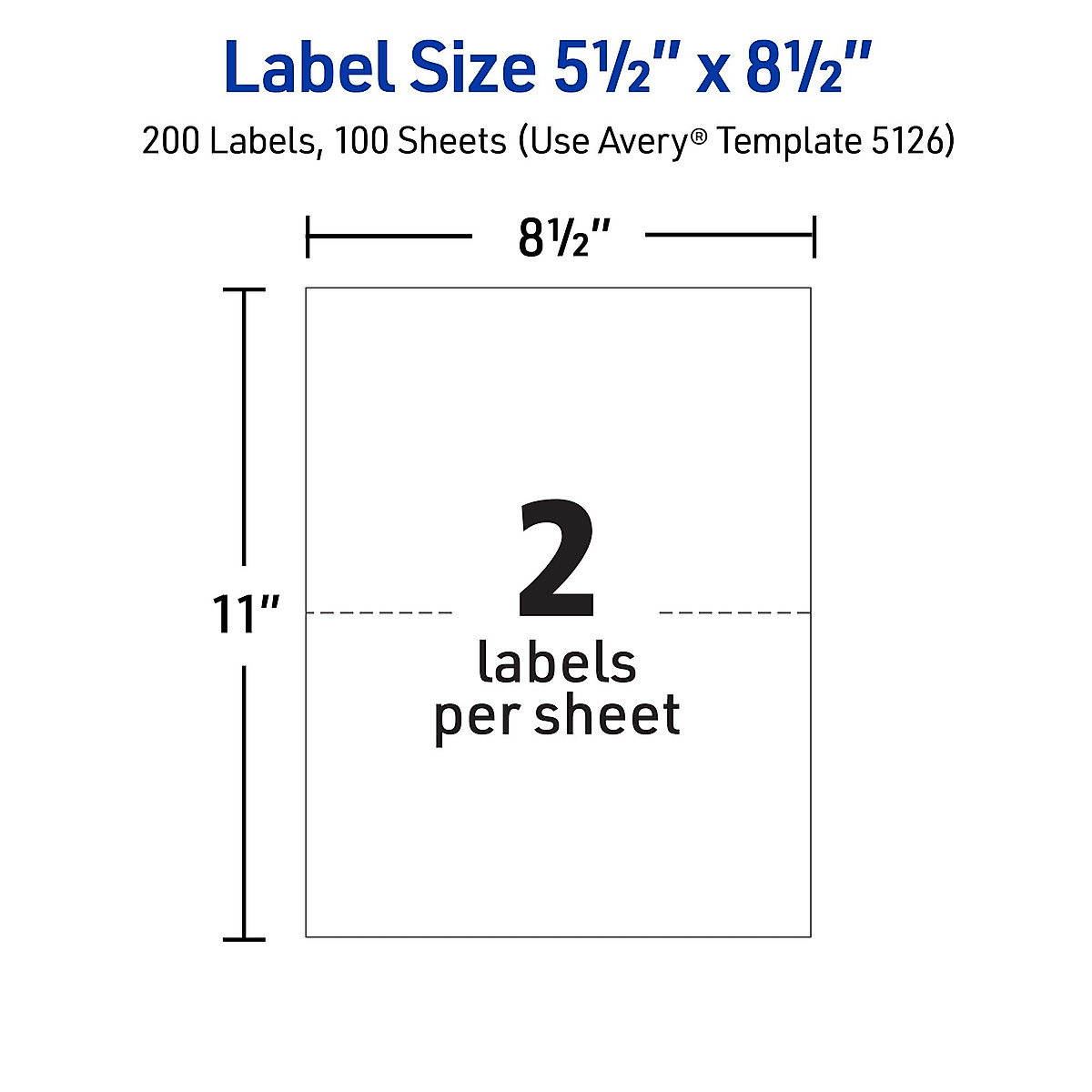 Avery 5126 Shipping Address Labels, Laser Printers, 200 Labels, Half Sheet Labels, Permanent Adhesive, TrueBlock, White