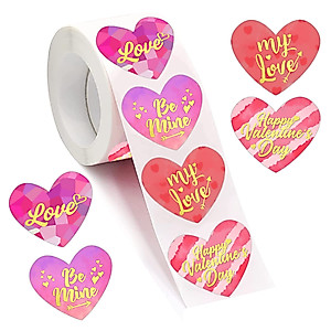 Happy Valentine's Day Heart Shaped Sticker Roll 1.5x1.3inch Watercolor Gold Foil Valentine's Day Decorative Labels for Valentines Day Gift Tag,Evelope Seals Present Wraping 500pcs