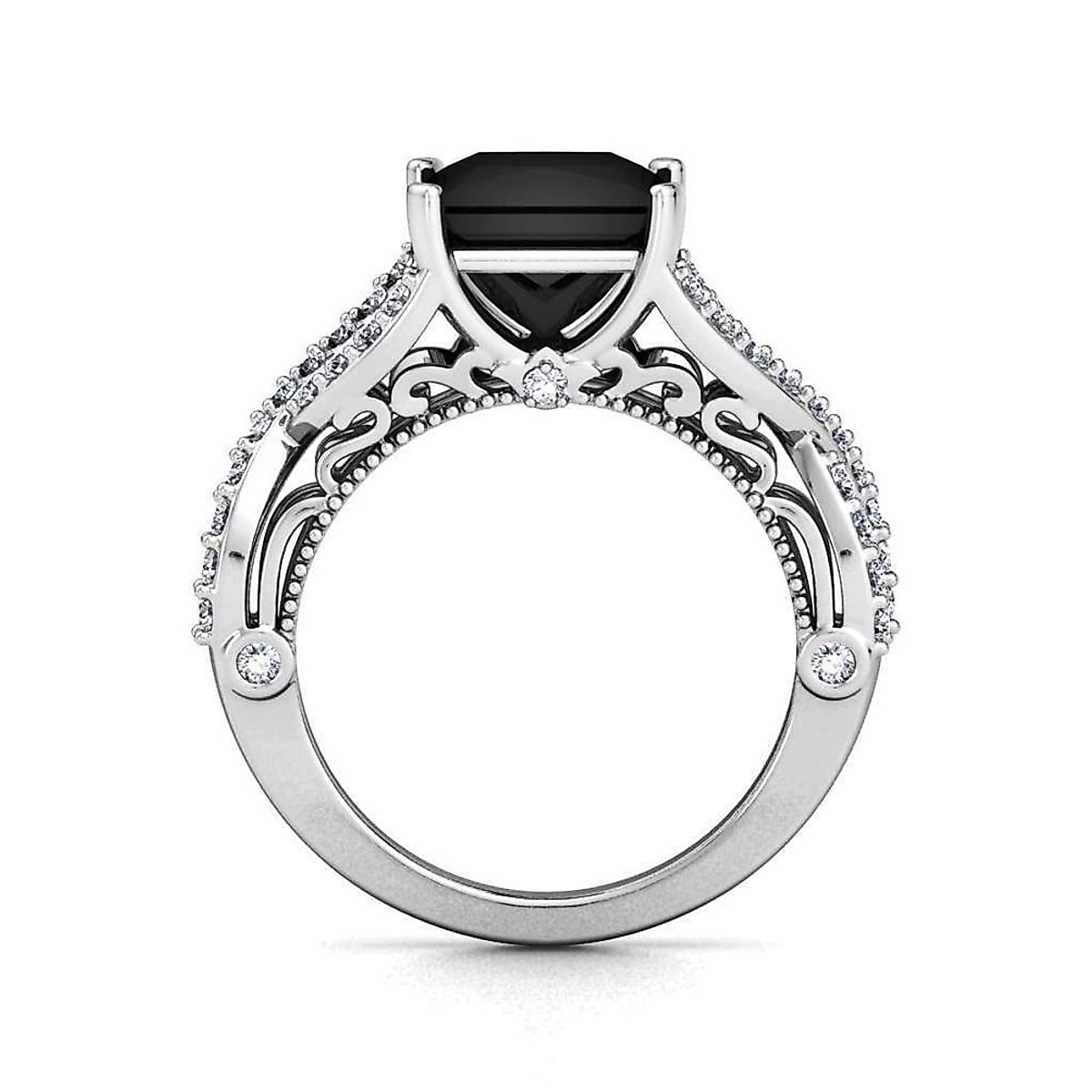 DESTINY JEWEL Black Princess Cut Diamond 2.25Ct Diamond Engagement Wedding Ring_13