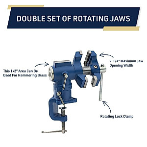 Universal Bench Vise Grip - Multi-Position Modular Cast Iron Woodworking and Metal Working Table Vise with 2 Rotating Jaws and Anvil - Portable Grip with 2-1/4" Max Jaw Opening by Kings County Tools